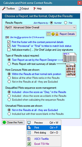 Printing Contest Results Reports